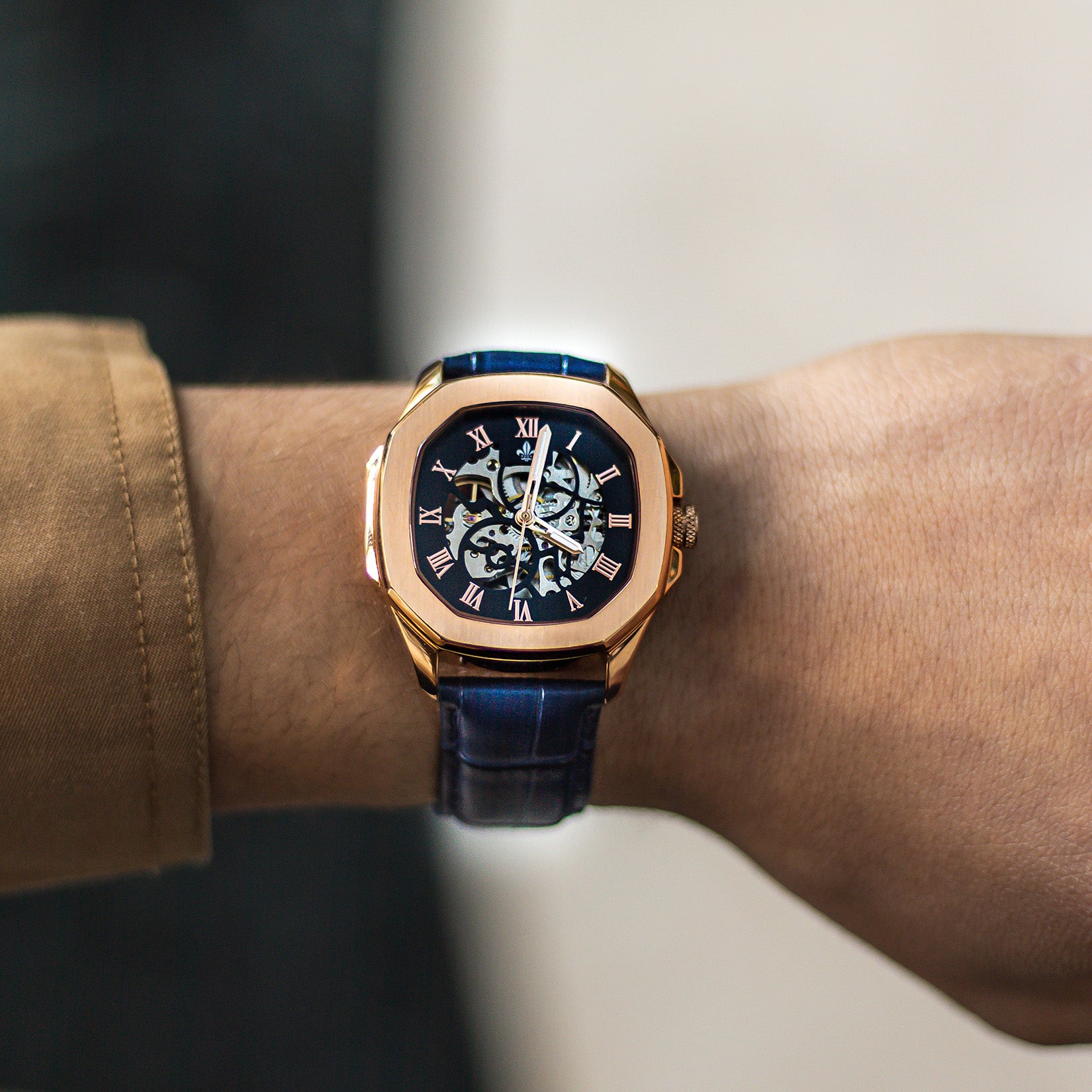 The Avalon Rose Gold + Blue Leather Strap | Ralph Christian Watches