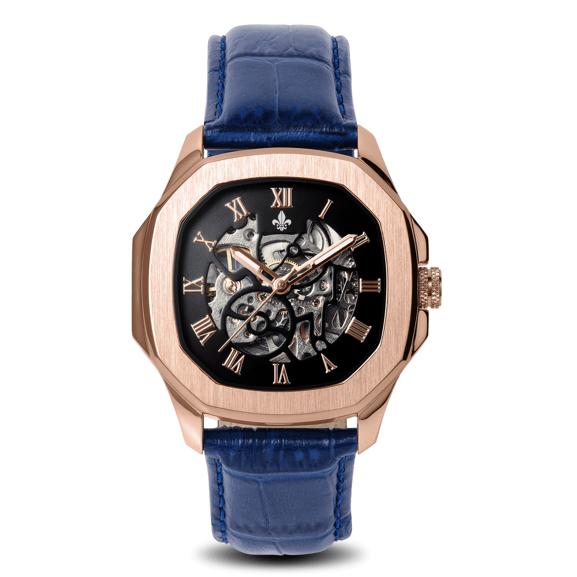 The Avalon Rose Gold + Blue Leather Strap | Ralph Christian