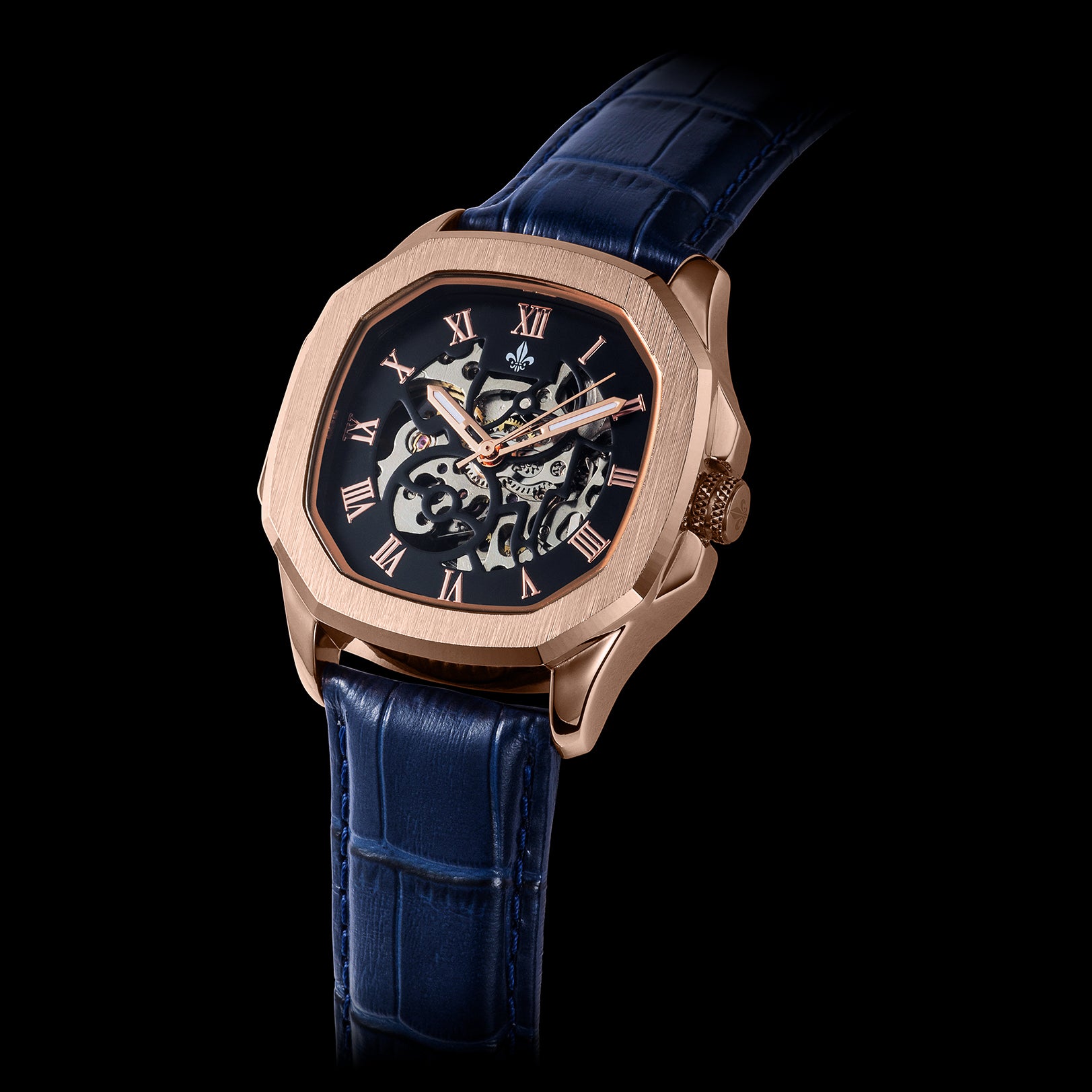 The Avalon Rose Gold + Blue Leather Strap | Ralph Christian Watches